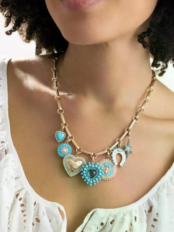STORROW JEWELRY Turquoise And Pearl Charm Necklace