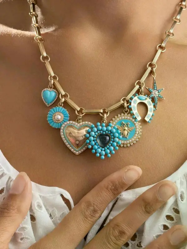 STORROW JEWELRY Turquoise And Pearl Charm Necklace