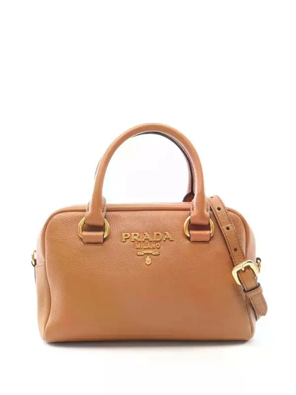 Prada 2010-2026 Mini Vitello Phenix Bauletto Satchel - Brown