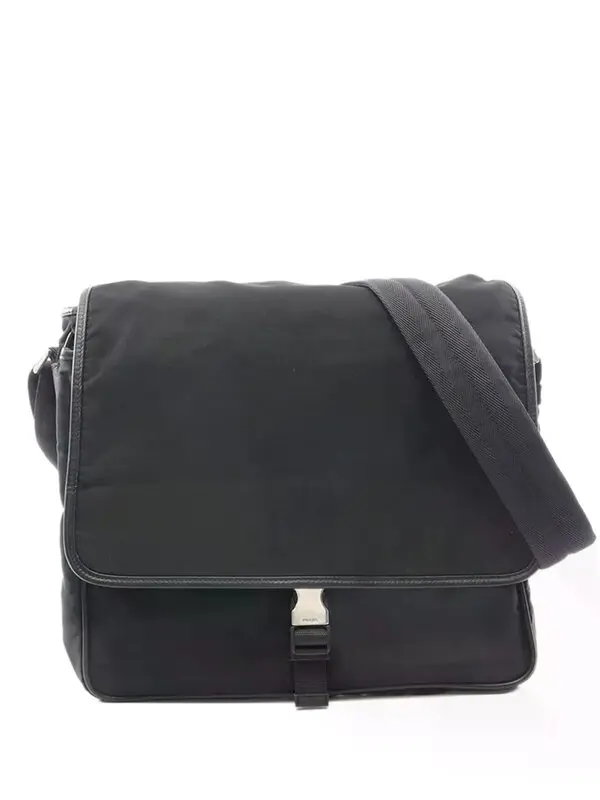 Prada 1990-2000 Saffiano Trimmed Tessuto Buckle Messenger Bag Crossbody Bag - Black