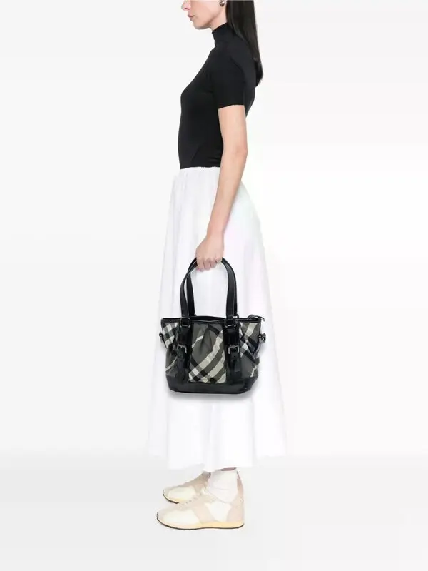 Burberry Beat Check Nylon And Patent Leather Lowry Satchel