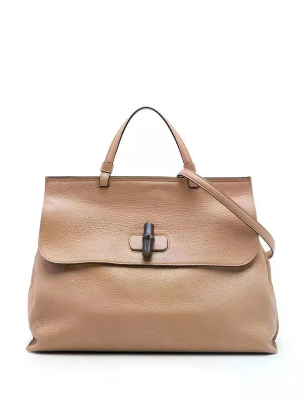 Gucci 2016-2026 Large Calfskin Bamboo Daily Satchel - Neutrals