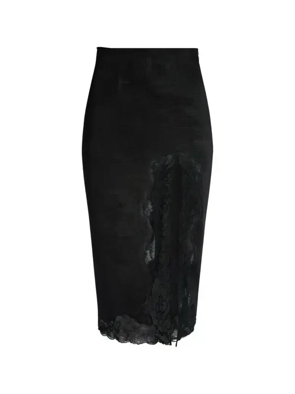 Balmain Knit Midi Skirt With Lace - Black