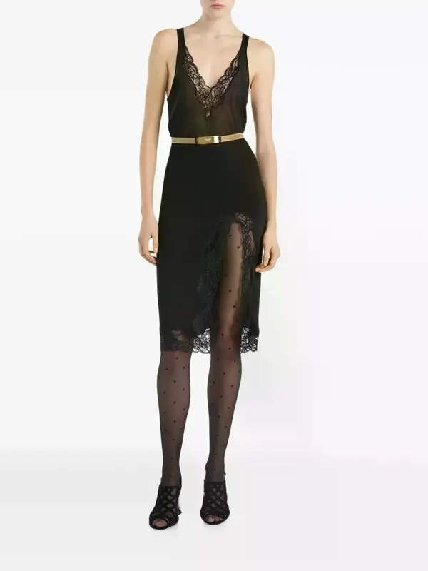Balmain Knit Midi Skirt With Lace Trim