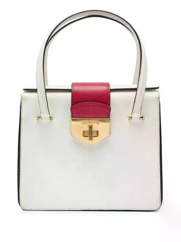 Prada 2000-2026 Mini Saffiano Turnlock Handbag - White