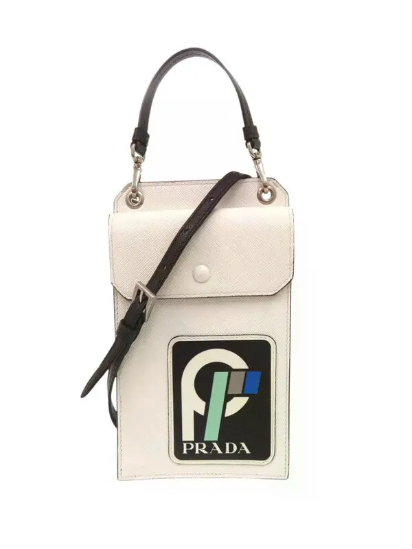 Prada 2000-2026 Saffiano Patch Phone Holder Satchel - White