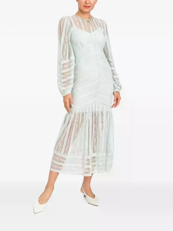 TWINSET Striped Lace Long-sleeve Dress - Blue