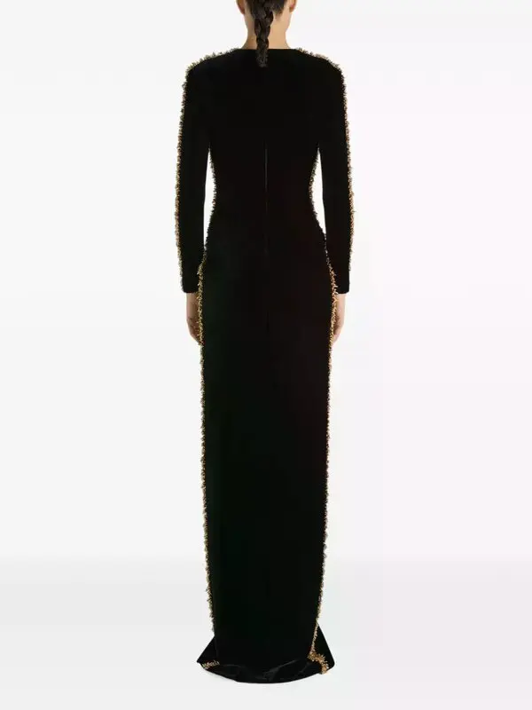 Balmain Long Velvet Dress With Embroidered Trim