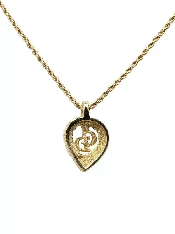 Dior 20th Century Plated Strass Cd Heart Pendant Necklace Costume Necklace - Gold
