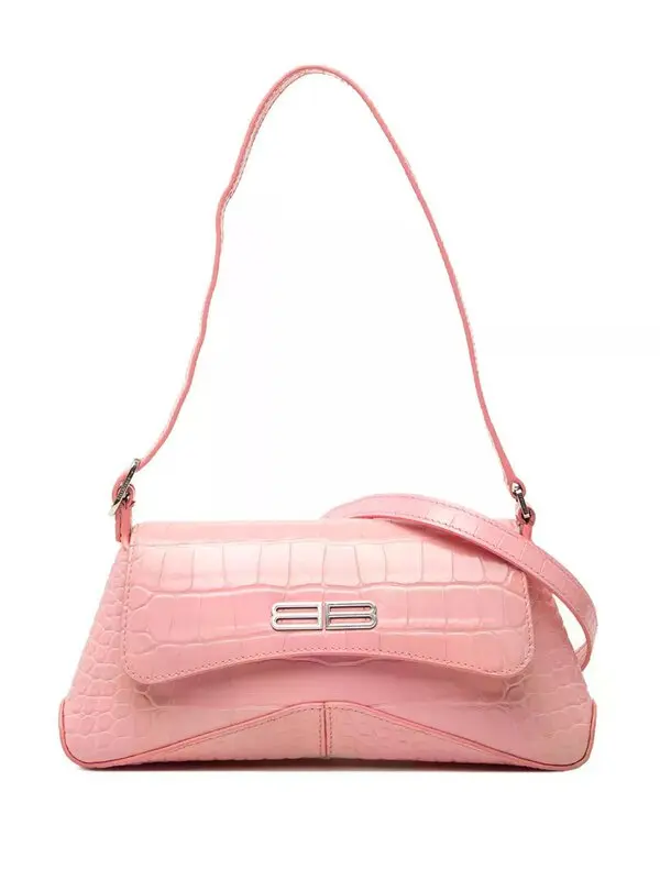Balenciaga 2022 Small Croc Embossed Leather Xx Flap Satchel - Pink