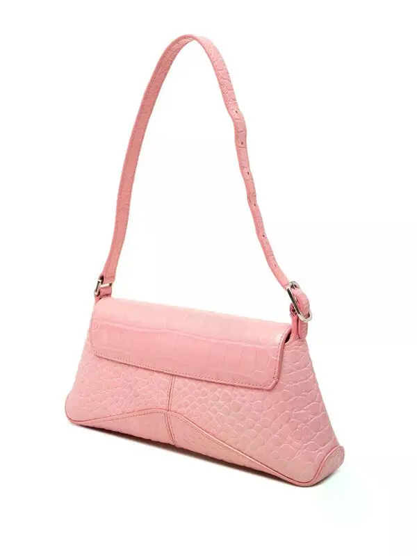Balenciaga 2022 Small Croc Embossed Leather Xx Flap Satchel - Pink