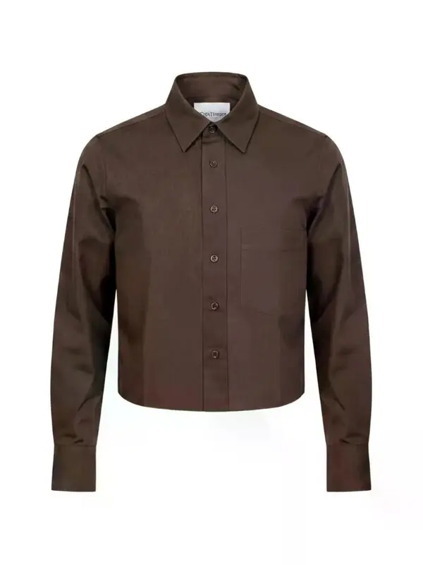 Closed Cropped Long-sleeve Shirt - Brown