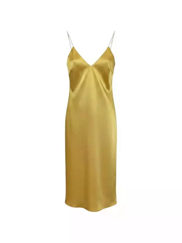 Black Label V-neck Diagonal-cut Midi Dress - Yellow