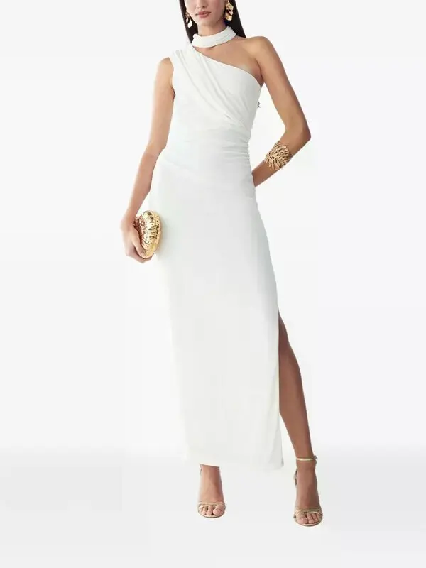 BWLDR Annie One-shoulder Ruched Maxi Dress - White