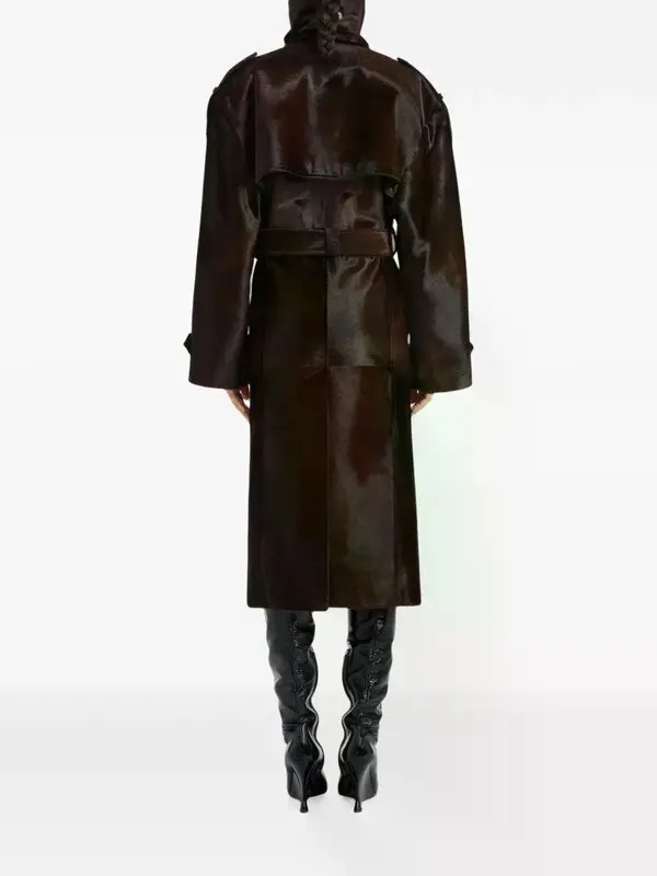 Balmain Belted Pony-effect Leather Coat