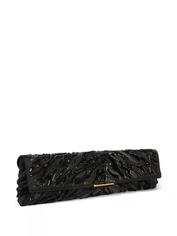 Balmain Long Clutch Bag In Embroidered Satin - Black