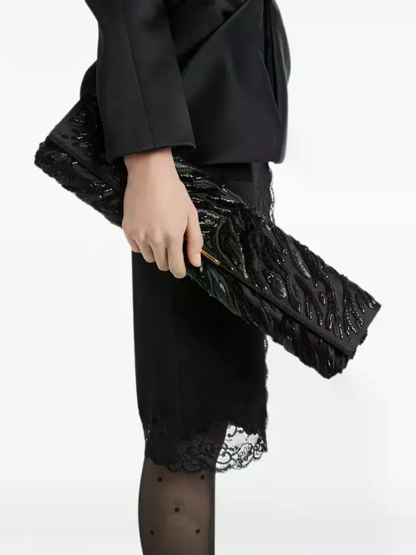Balmain Long Clutch Bag In Embroidered Satin With Sequin Embellishment