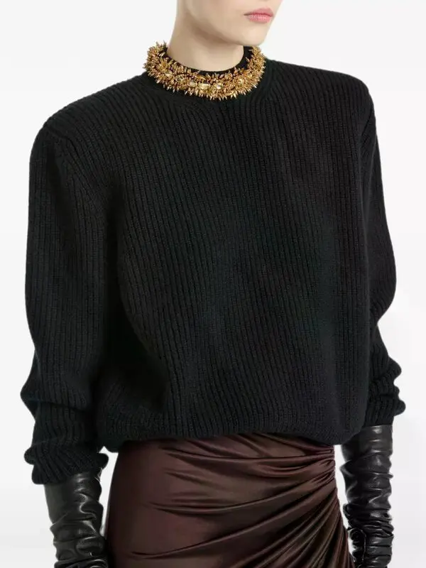 Balmain Cashmere Sweater With Removable Embroidered Trim - Gold