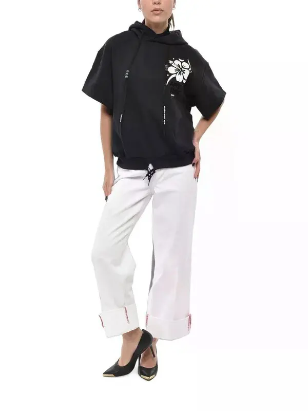 APRES SURF Short-sleeve Hoodie With Logo Print - Black