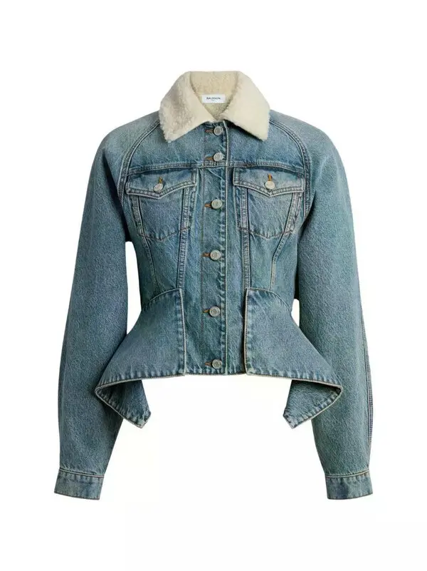 Balmain Faded Denim Peplum Jacket - Blue