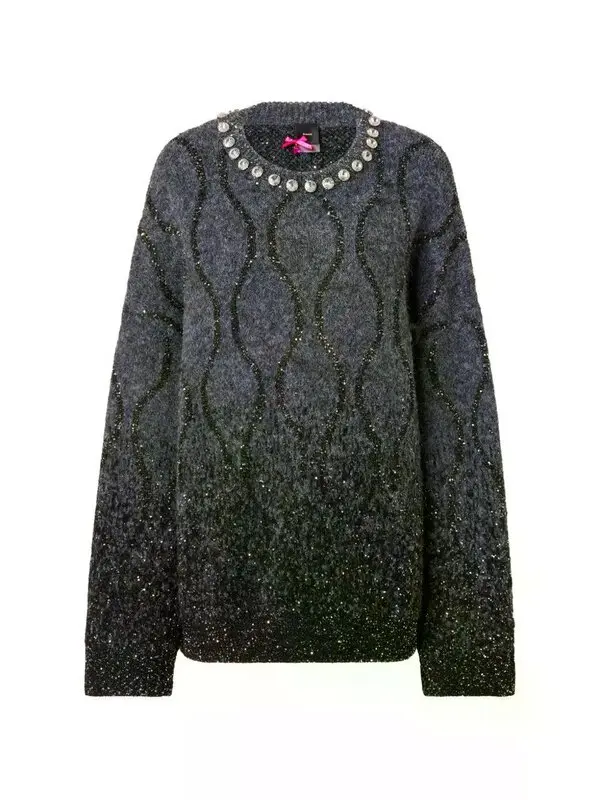 Pinko Crystal-embellished Sequin-patterned Sweater - Grey