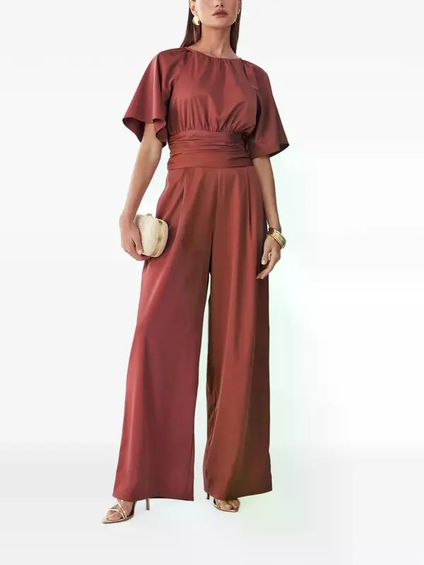 WILLA Penny Flared-sleeve Wide-leg Jumpsuit - Red