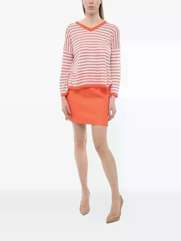 WHYCI Striped V-neck Long Sleeve Sweater