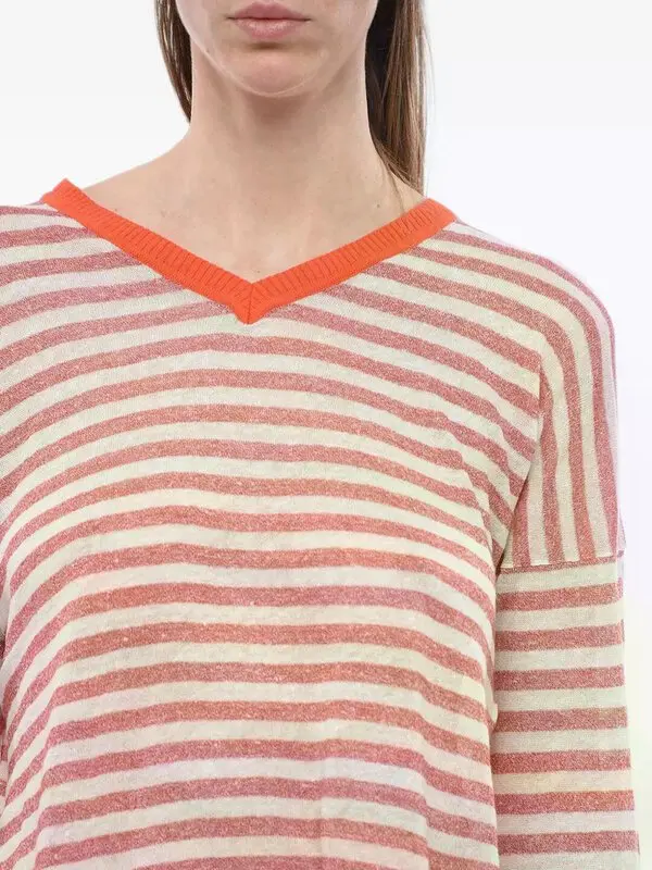 WHYCI Striped V-neck Long Sleeve Sweater