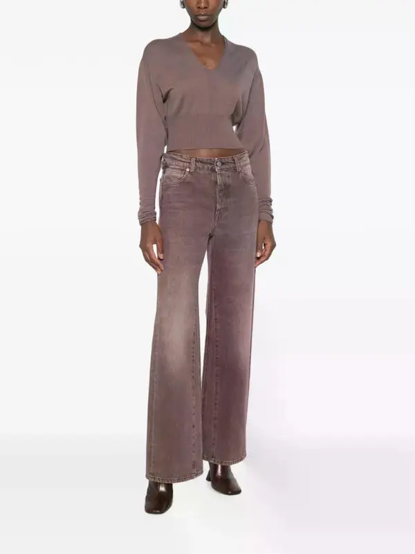 Rick Owens V-neck Cropped Ribbed Knit Sweater - Brown