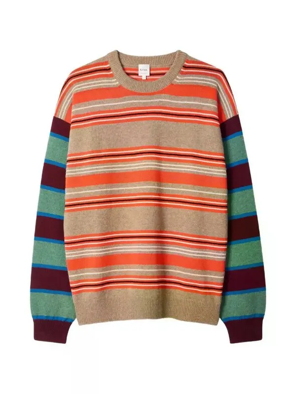 Paul Smith Striped Contrast-sleeve Crew-neck Sweater - Orange
