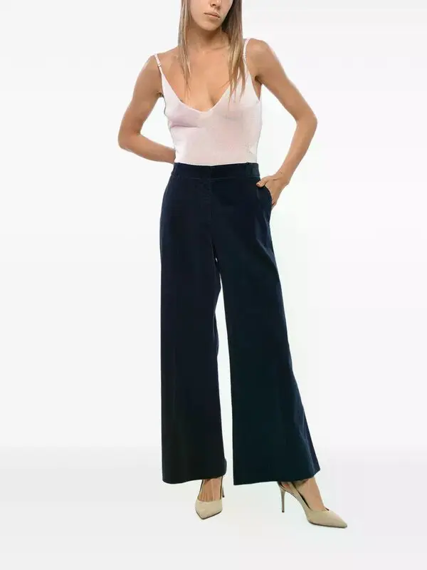QL2 QUELLEDUE Melody Ribbed-velour Wide-leg Trousers - Blue