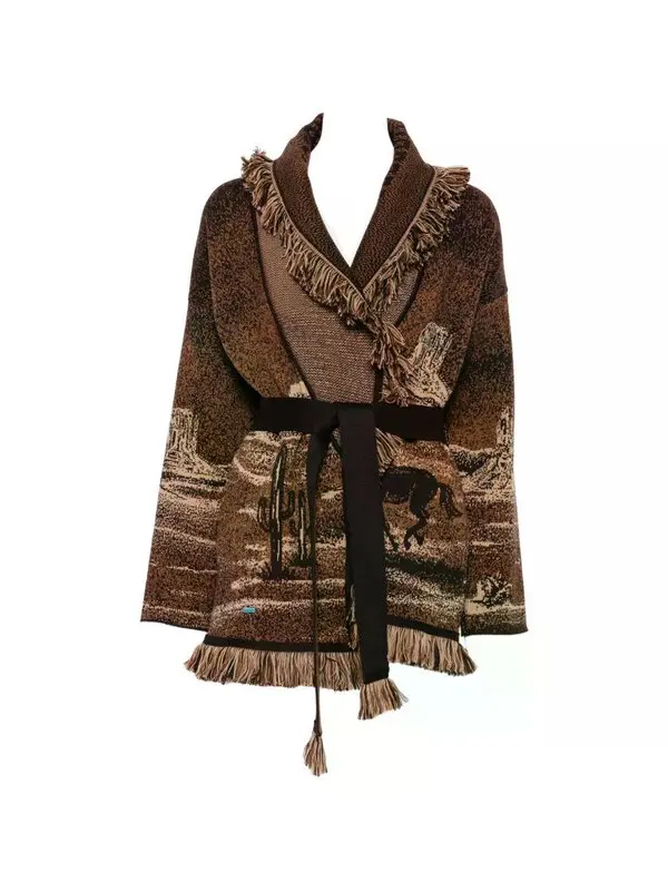 Alanui Fringe-trimmed Jacquard Cardigan - Brown