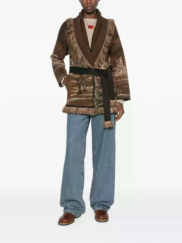 Alanui Jacquard Knit Fringe Cardigan - Brown