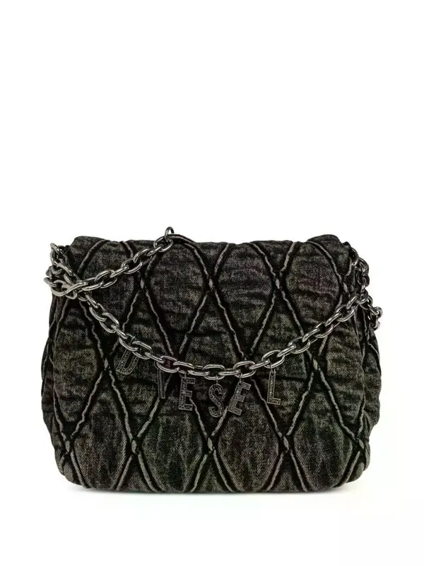 DIESEL® Diamond Quilted Shoulder Bag With Chain Strap And Logo Charms - Black