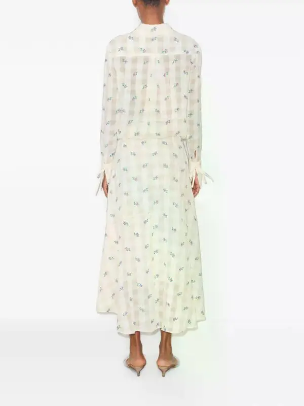Tory Burch Embroideredv Gingham Drawstring-waist Blouse