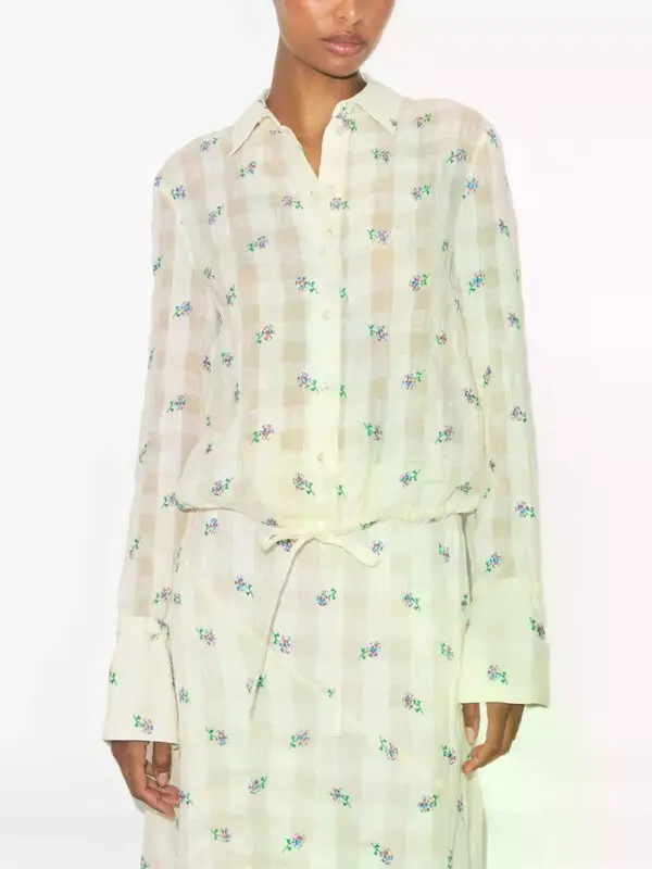 Tory Burch Embroideredv Gingham Drawstring-waist Blouse