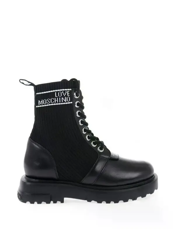 Moschino Panelled Lace-up Combat Boots - Black