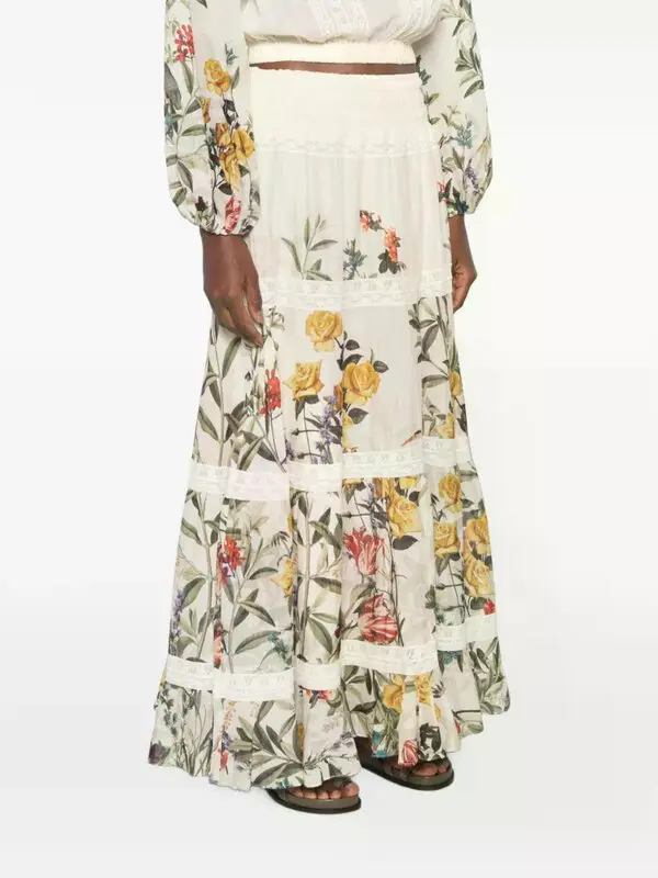 Alice + Olivia Floral Print Tiered Maxi Skirt