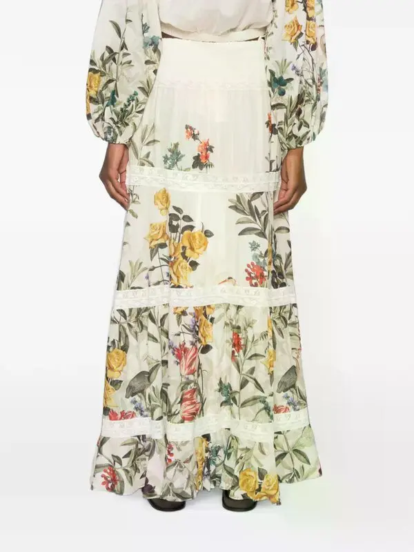 Alice + Olivia Floral Print Tiered Maxi Skirt