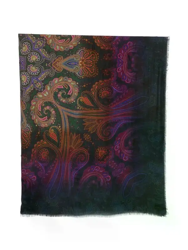 Etro Paisley-print Frayed Scarf - Black