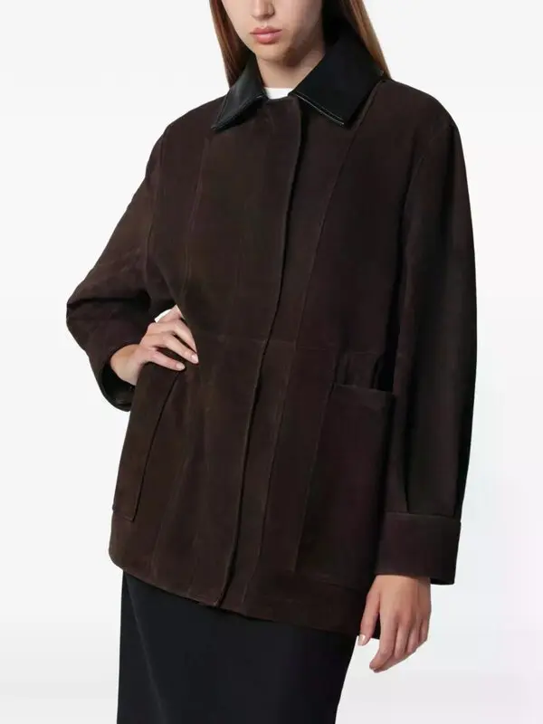 Nour Hammour Grange Long-sleeve Suede Jacket - Brown