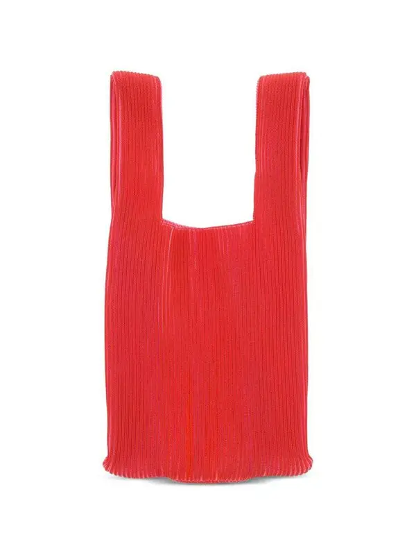 LASTFRAME Ribbed Knit Logo Patch Tote Bag - Red
