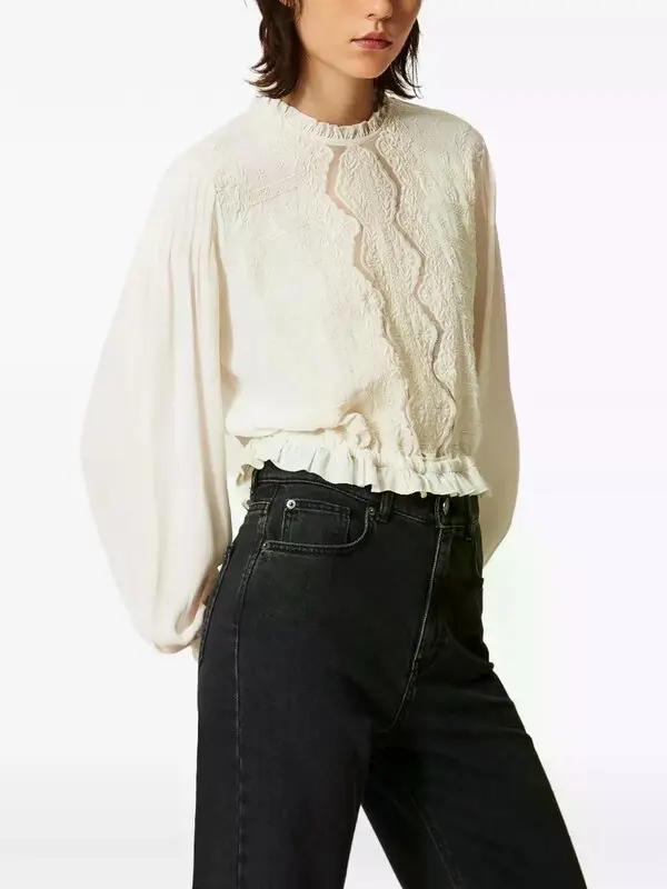 TWINSET Crêpe Blouse With Floral Embroidery And Ruffled Hem