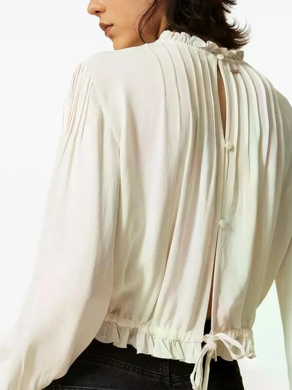 TWINSET Crêpe Blouse With Floral Embroidery And Ruffled Hem
