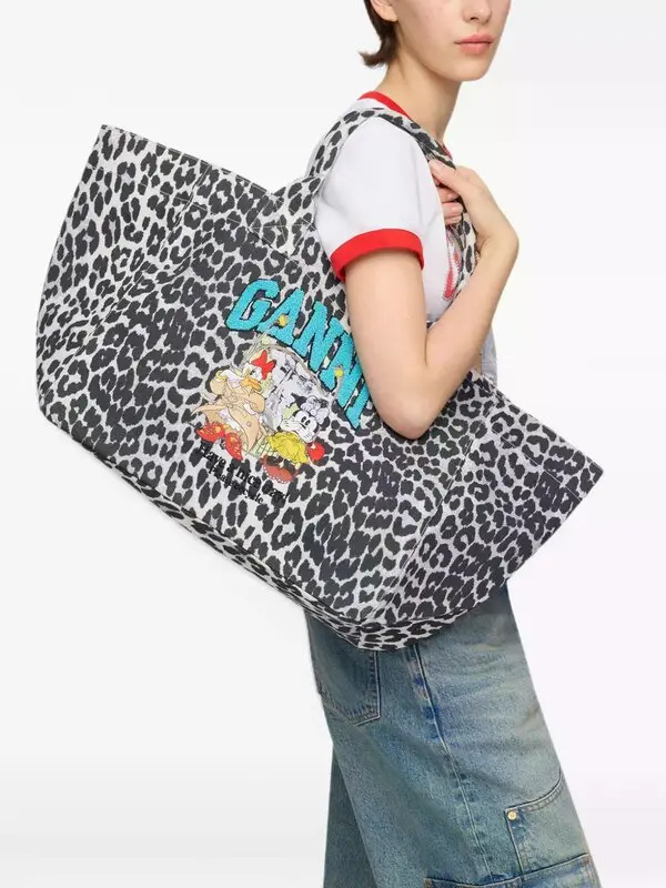 GANNI Tote Bag With Leopard Print