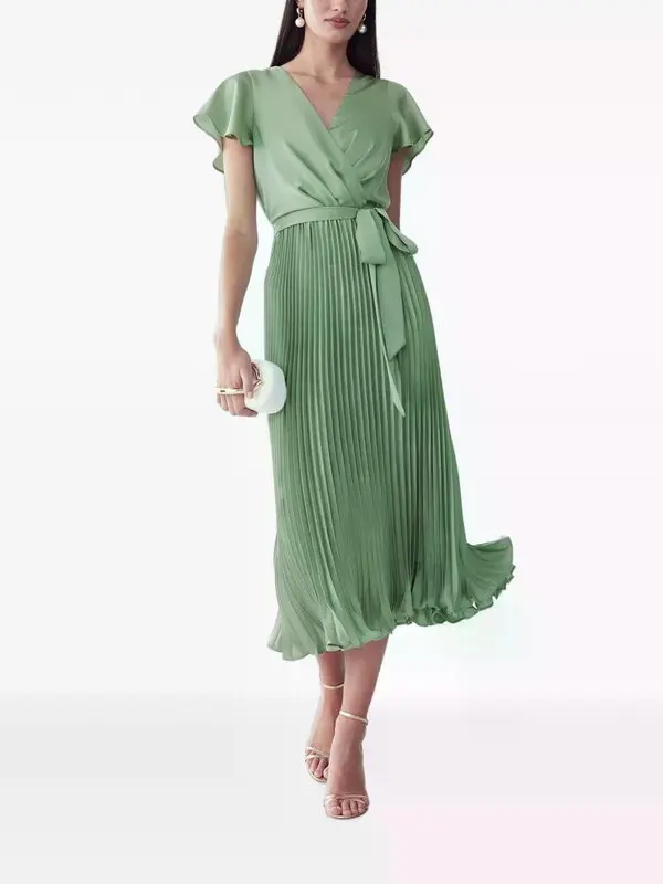 WILLA Pleated Wrap-style Midi Dress - Green