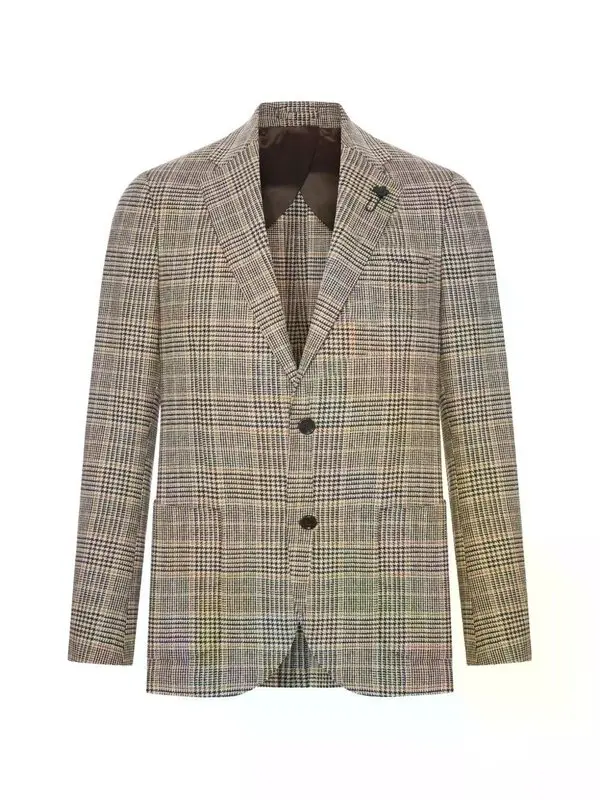 LARDINI Prince Of Wales Check Wool Blazer - Neutrals