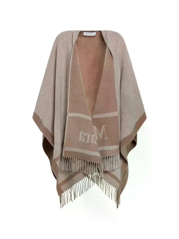 Max Mara Fringed Wool Poncho - Neutrals