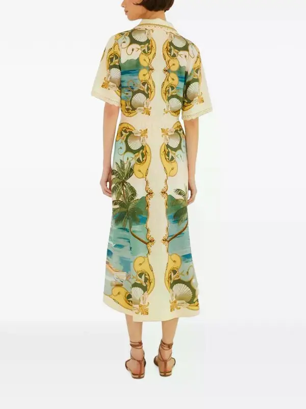 Farm Rio Graphic Print Knot-detail Midi Dress - Neutrals