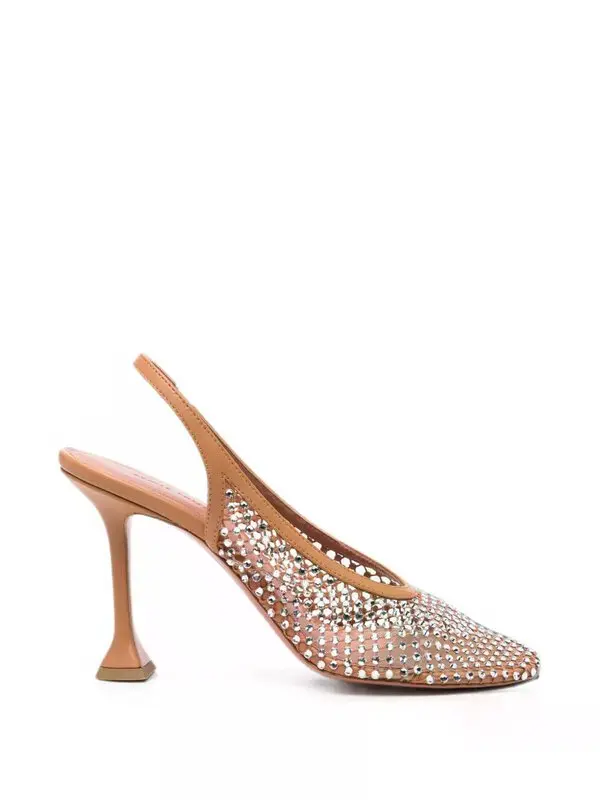 Amina Muaddi Dolly Crystal-embellished Mesh Pumps - Brown